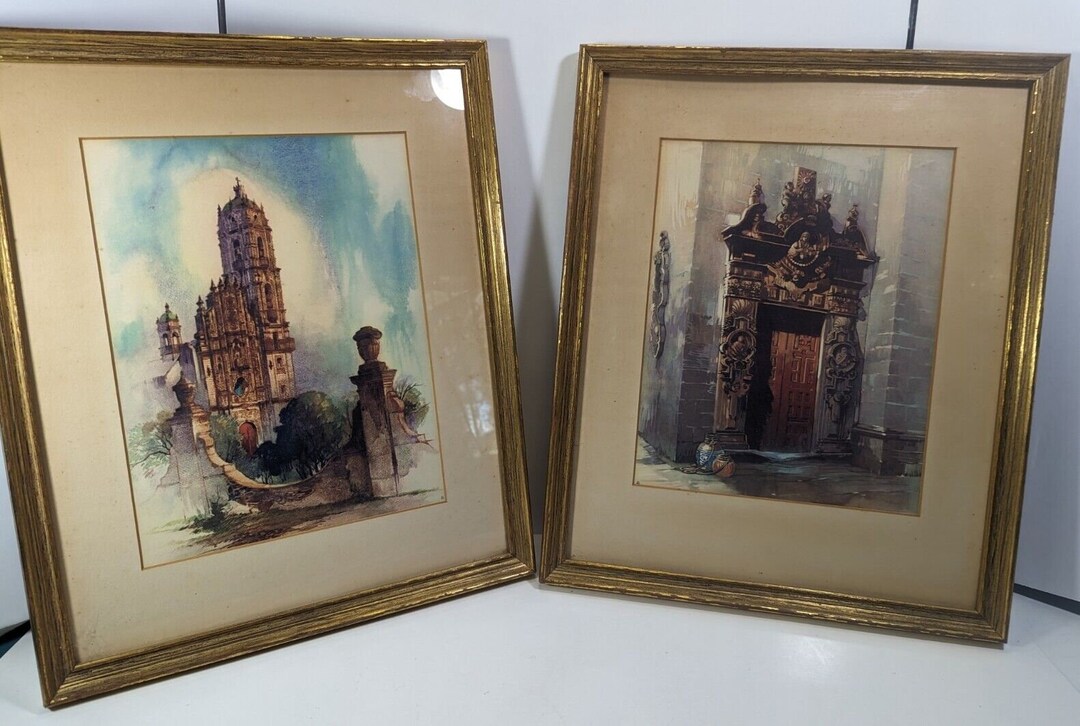 Al Mettel - "old Doorway" & "san Martin De Tepotzotlan" 2pc Wood Framed ...