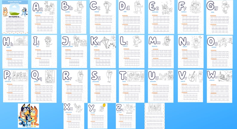 Personalized Bluey Name/abc Letter Tracing & Coloring Printable ...