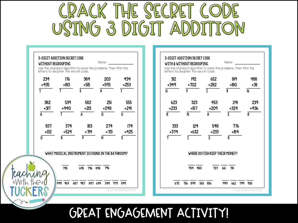 3 Digit Addition Standard Algorithm Worksheets - Etsy
