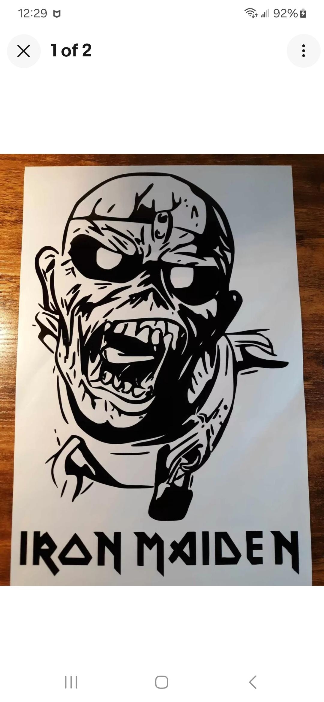 Large Piece of Mind Eddie Mascot Iron Maiden Black Permanent Vinyl ...