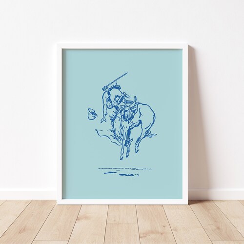 Retro Cowboy Wall Art Blue Western Print Cowboy Print - Etsy