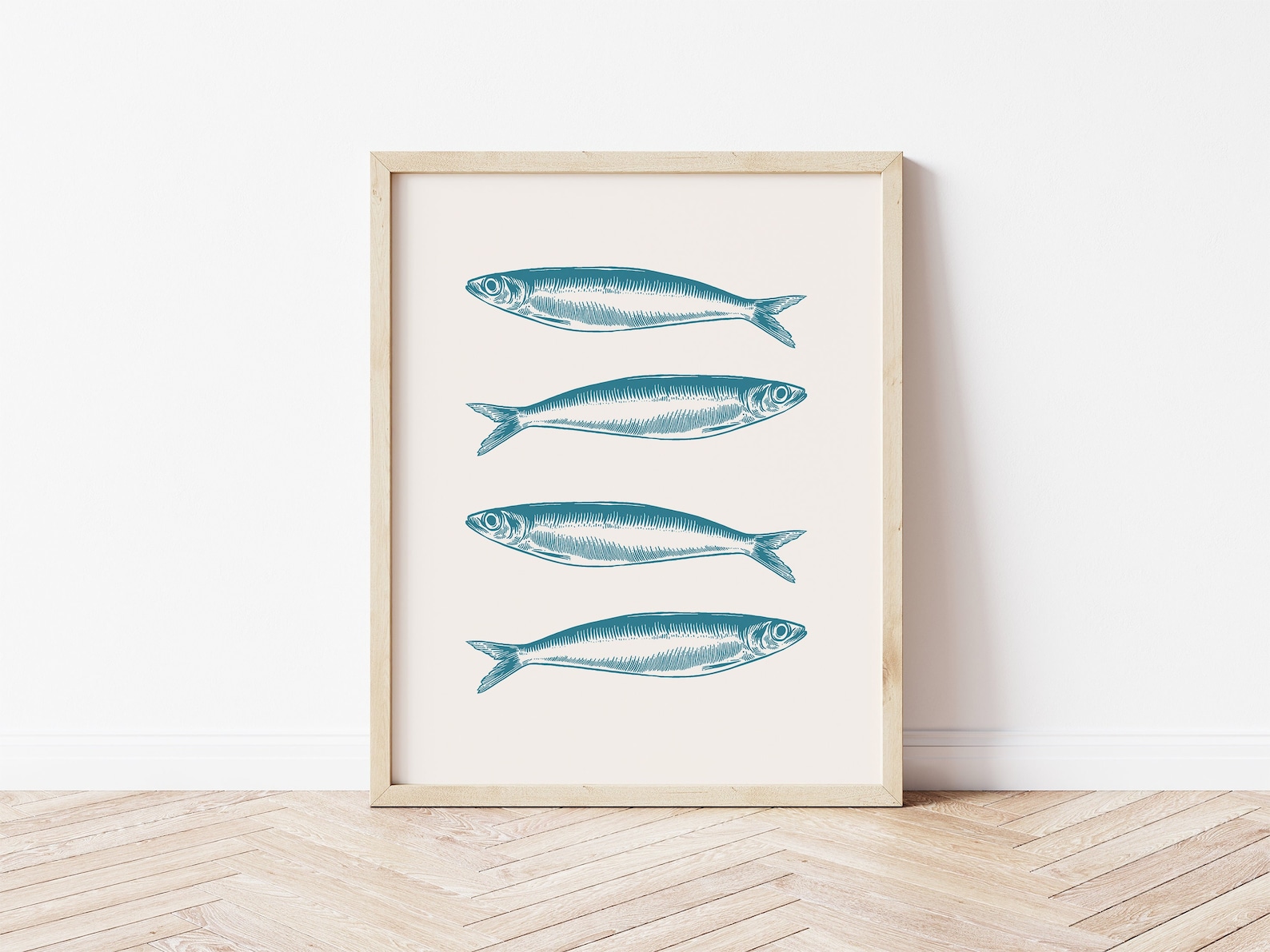 Sardines Illustration, Sardines Wall Art Print, Blue Sardine Art Print ...