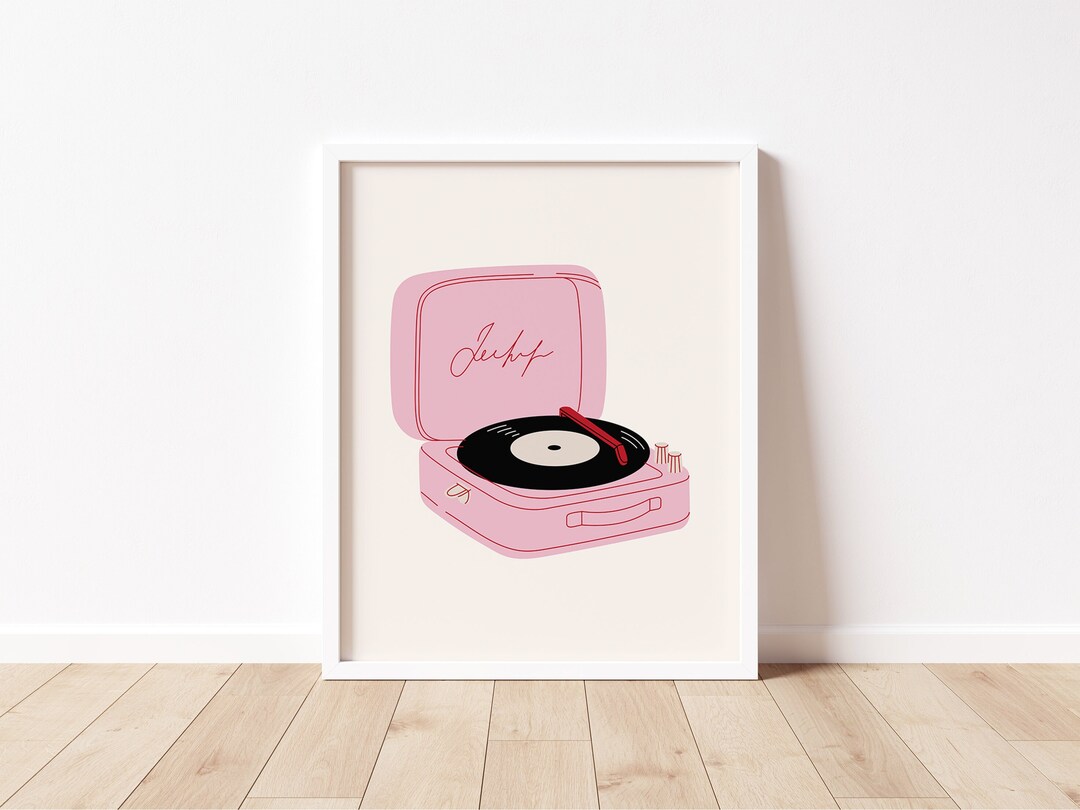 Record Player Illustration Art Print, Retro Vinyl Print, Music Wall Art ...