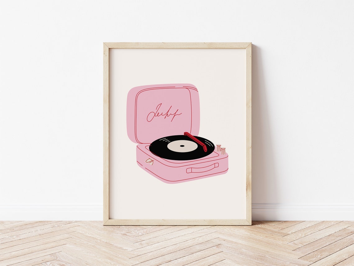 Record Player Illustration Art Print, Retro Vinyl Print, Music Wall Art ...