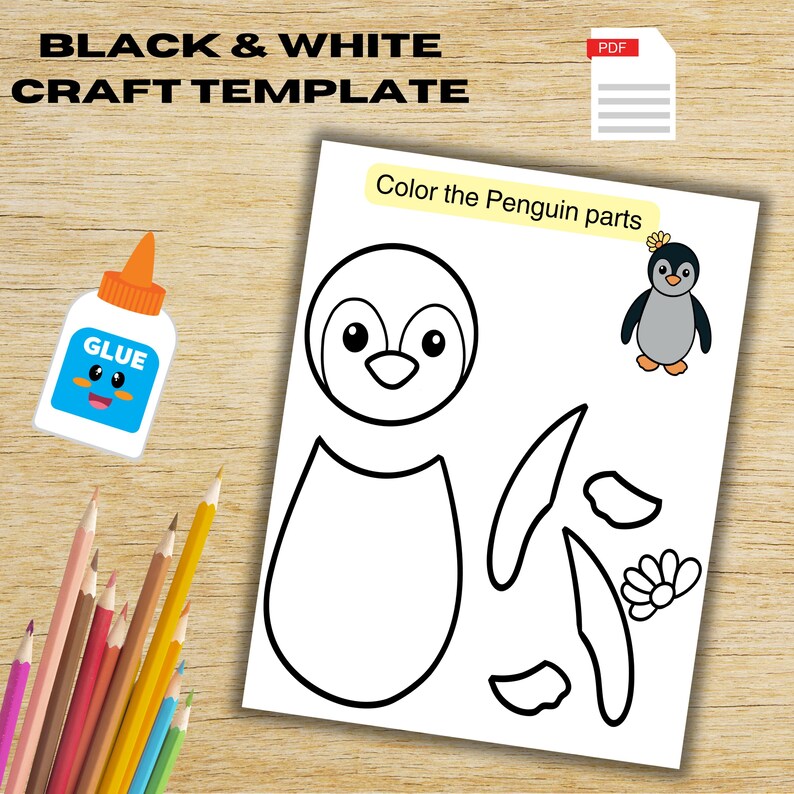 Penguin Craft Printable | Cut and Paste Activity for Kids | Farm Animal ...