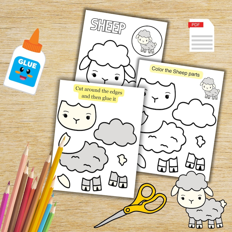 Sheep Craft Printable | Cut and Paste Activity for Kids | Farm Animal ...