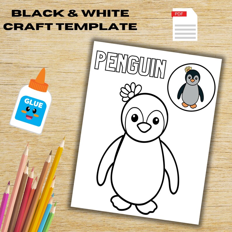 Penguin Craft Printable | Cut and Paste Activity for Kids | Farm Animal ...
