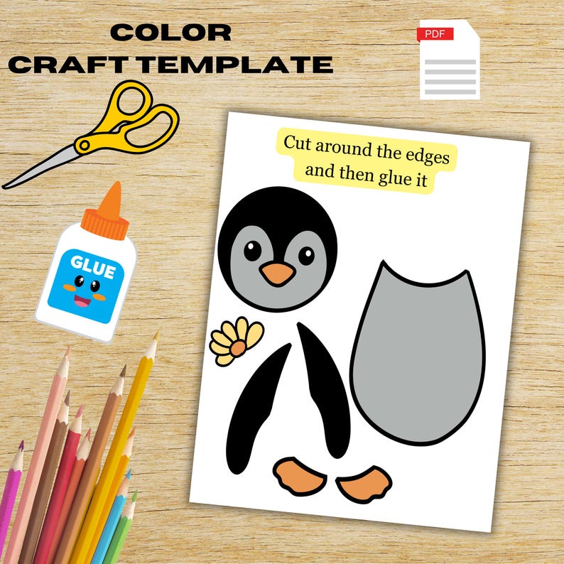 Penguin Craft Printable | Cut and Paste Activity for Kids | Farm Animal ...