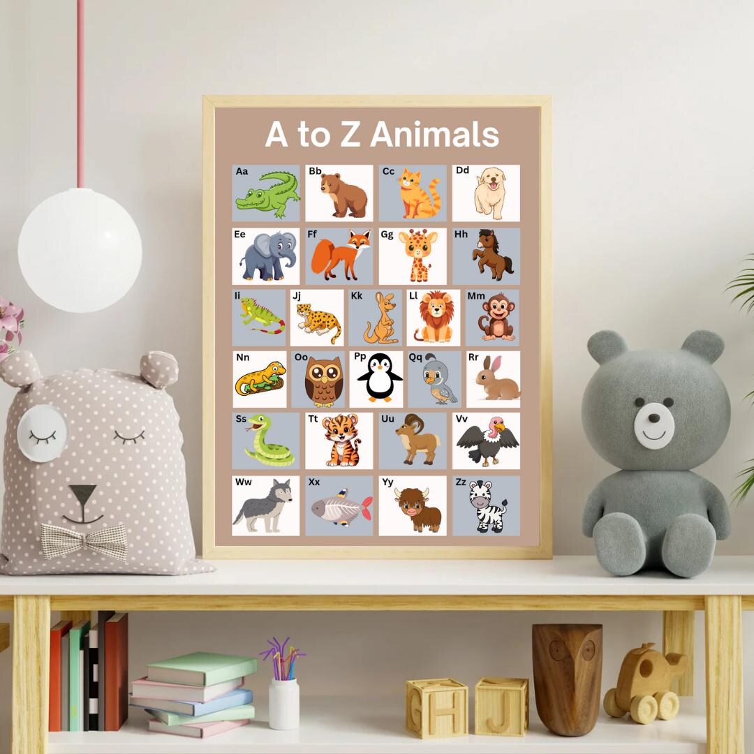 Animal A to Z Poster | Alphabet Chart for Kids | Educational Wall Art ...