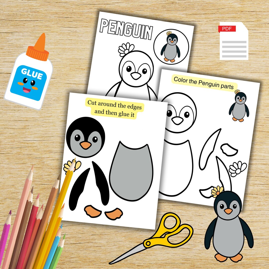 Penguin Craft Printable | Cut and Paste Activity for Kids | Farm Animal ...