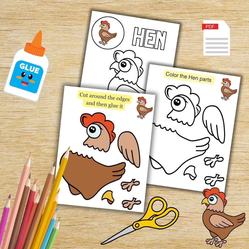 Hen Craft Printable | Fun Cut-and-paste Activity for Kids | PDF Digital ...