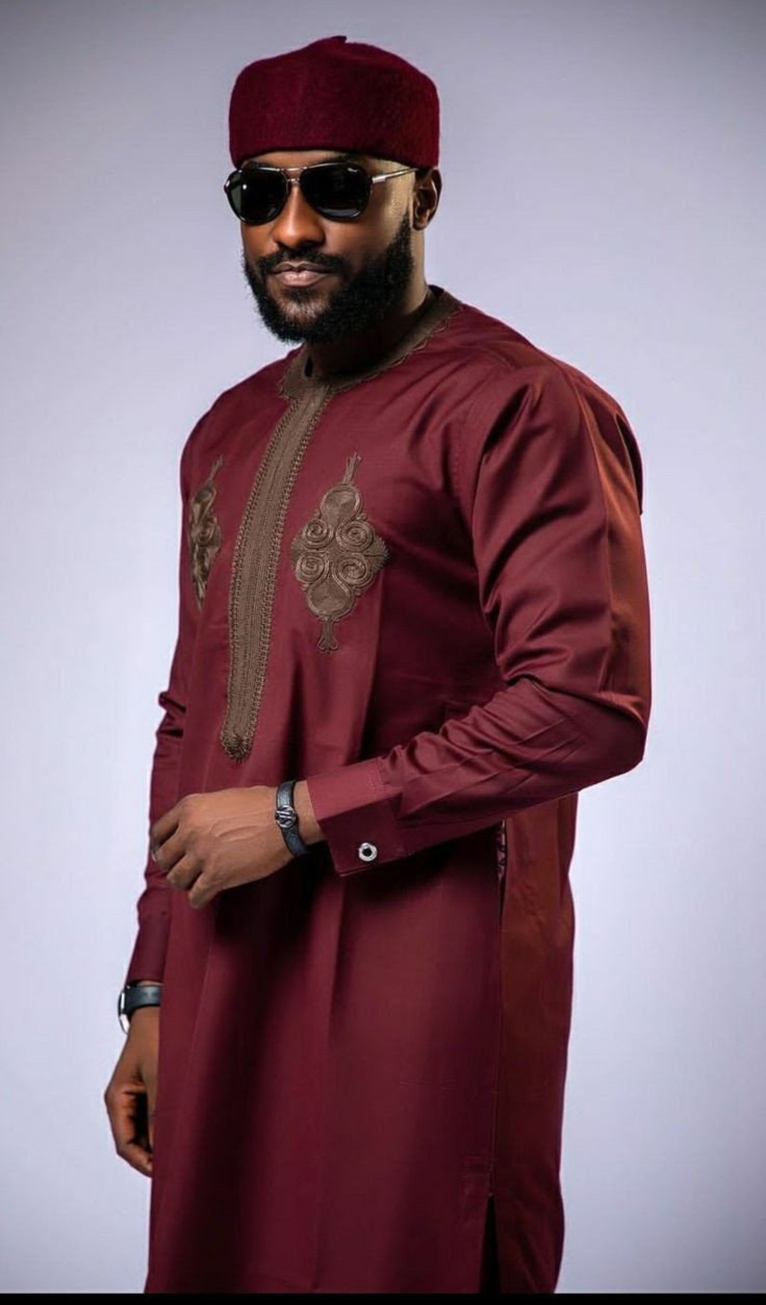 Burgandy Kaftan Men's 2 Piece Set African Wedding Suit - Etsy