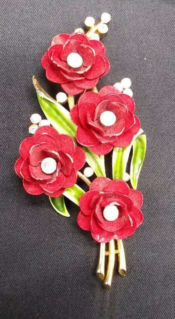 1960s Trifari Enamel Flower Brooch With Original Tags - Gem