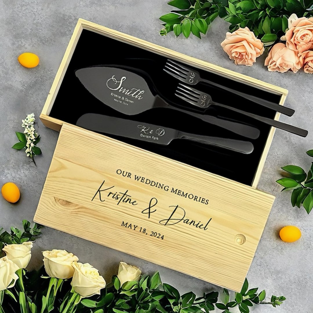 Personalized Wedding Cake Cutting Set. Engraved Cake Cutter Serving Set ...