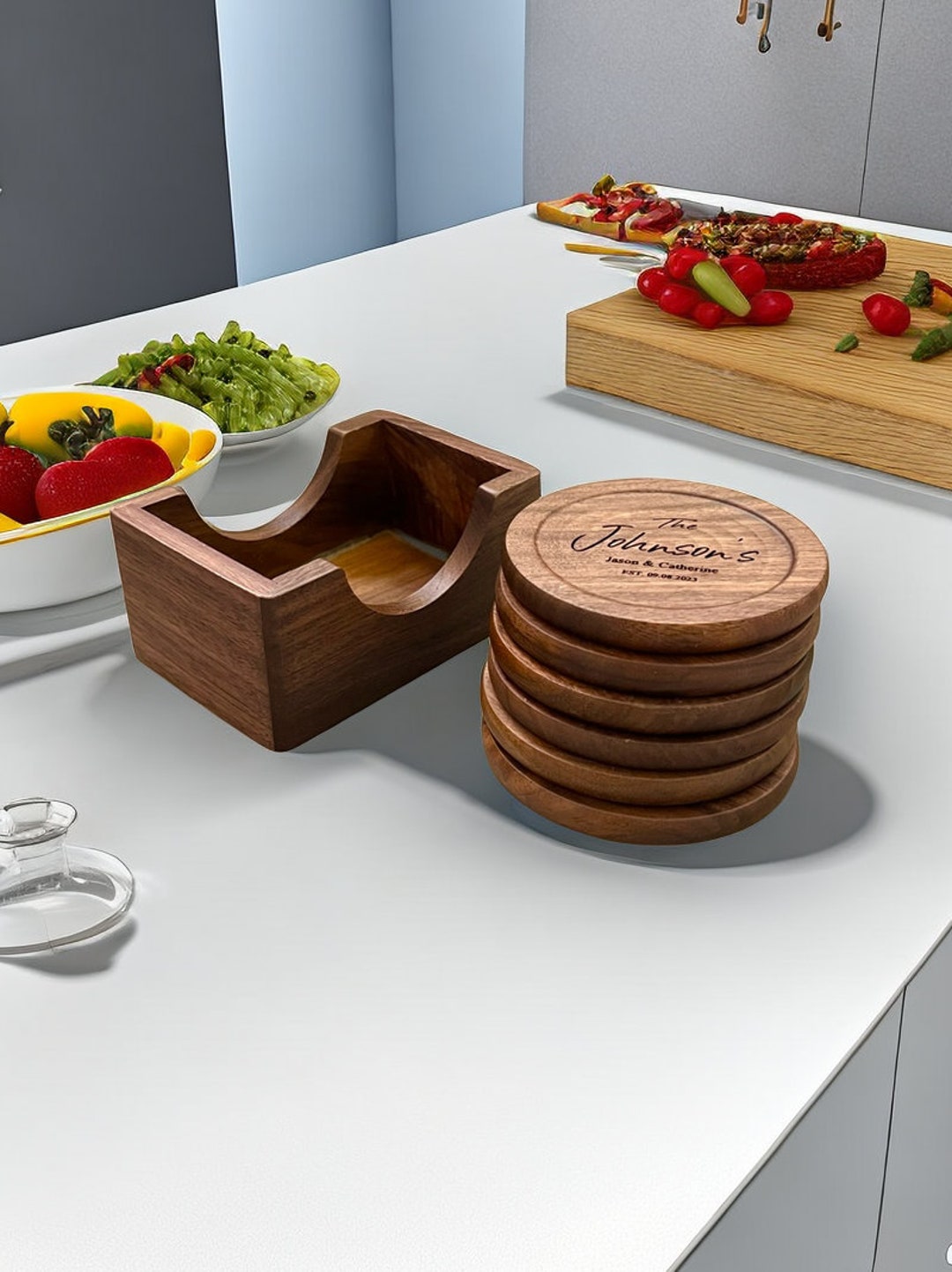 Personalized Coaster Set, Coaster Set With Holder, Wedding Gift, Bridal ...