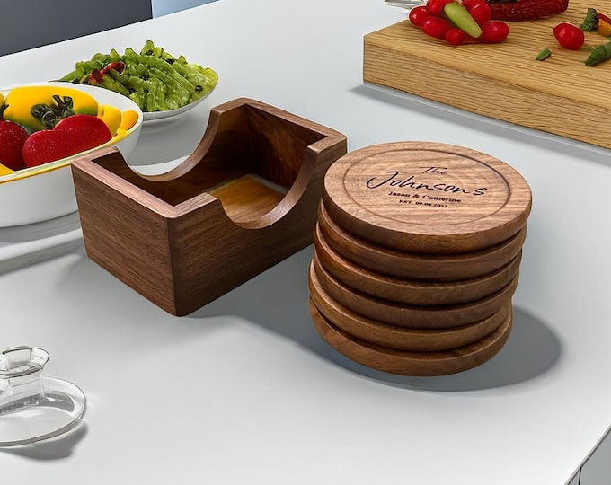 Personalized Coaster Set, Coaster Set With Holder, Wedding Gift, Bridal ...