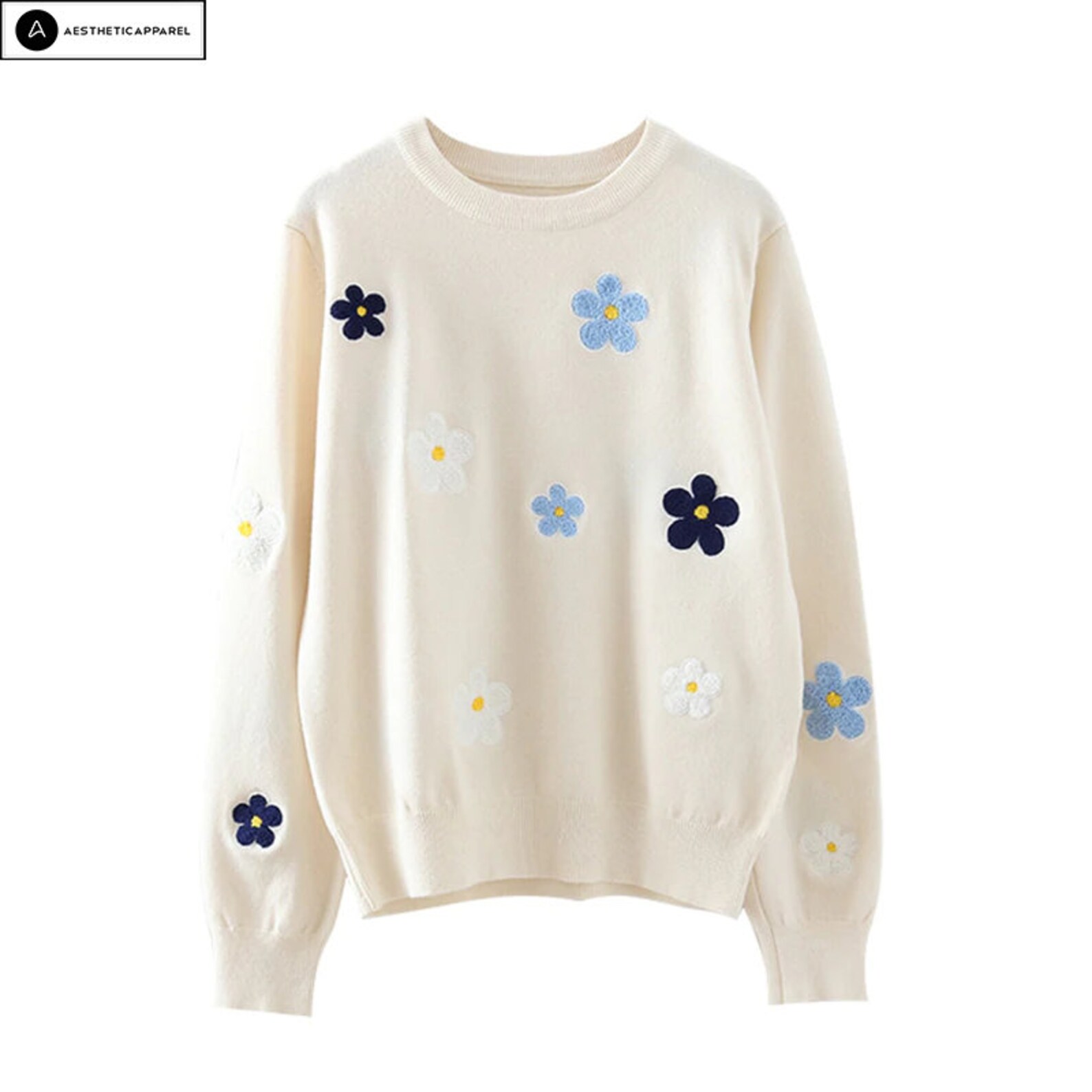 Flower Embroidered Sweater Floral Pattern Sweatshirt Black Etsy