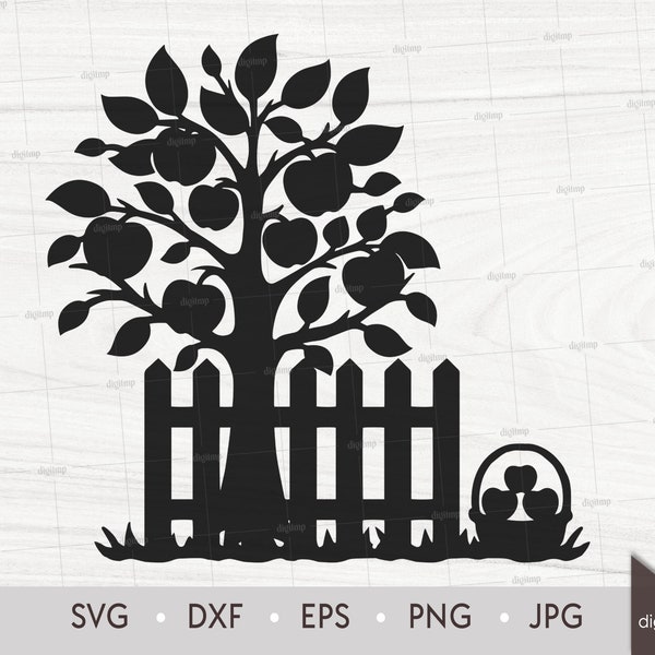Apple Tree and Fence - Etsy