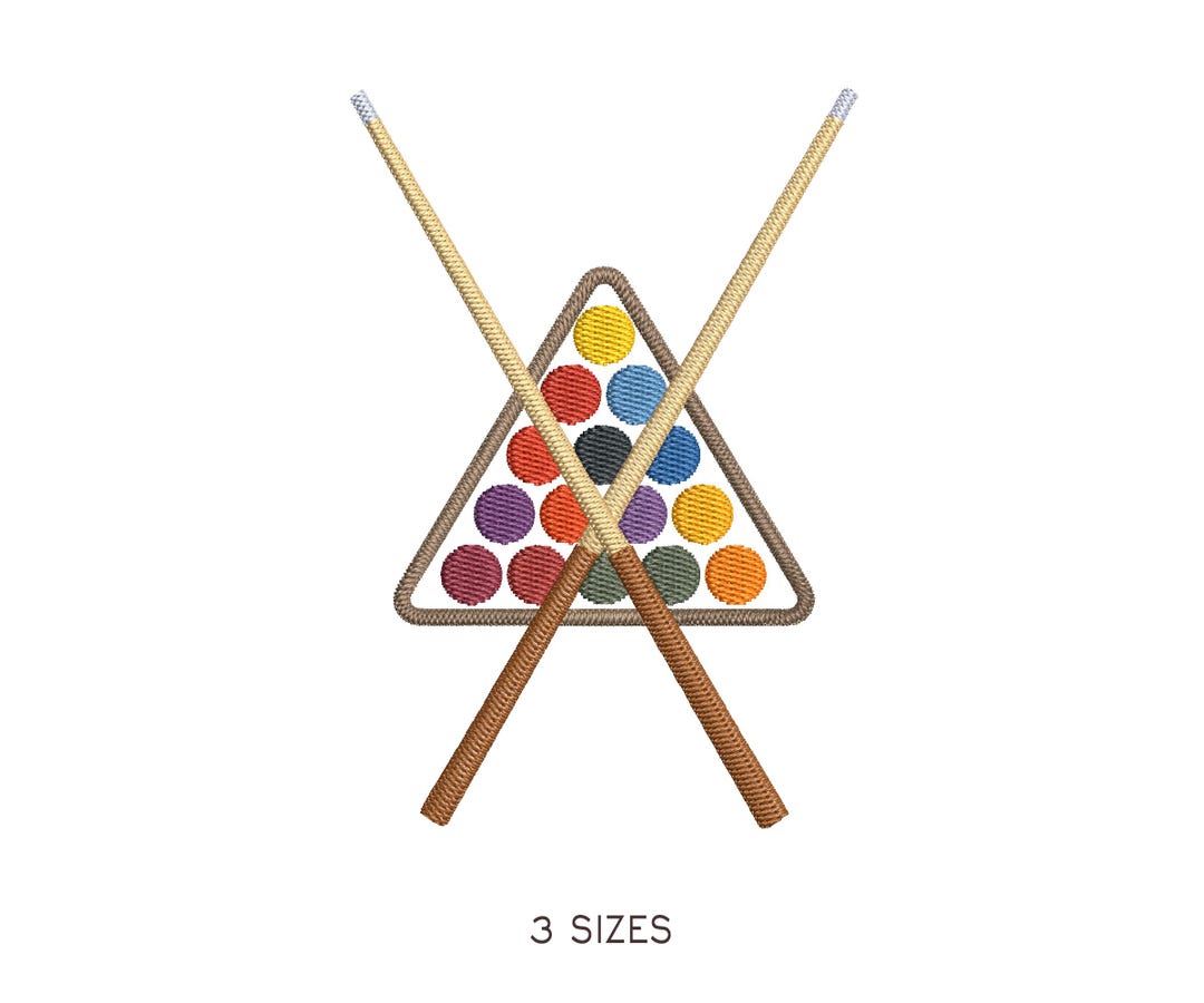 Crossed Cues on Billiard Pool Balls Set Triangle Embroidery Design ...