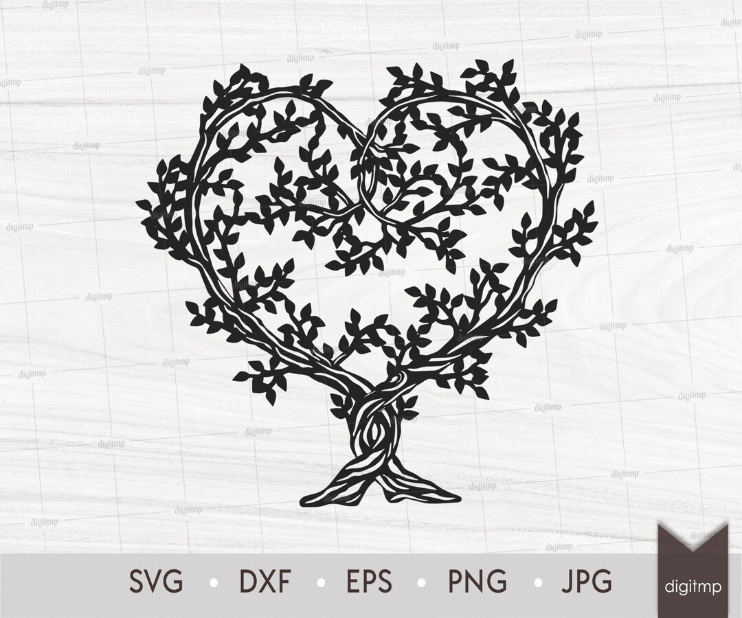 Heart Shaped Intertwined Trees With Leaves Laser Cut Template: Tree ...