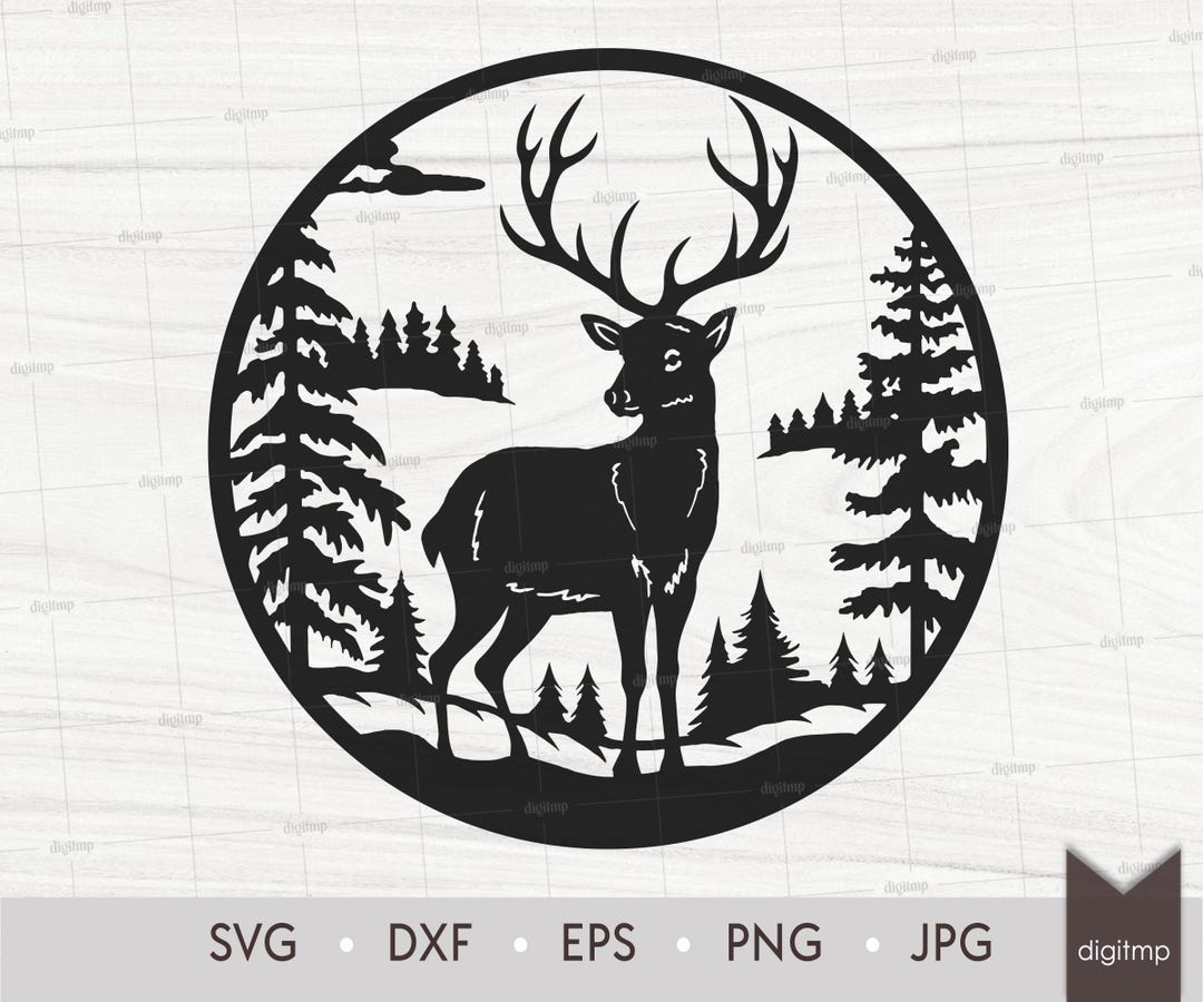 Deer on Cliff in Forest Onni Laser Cut Template: Nature Scene (SVG, DXF ...