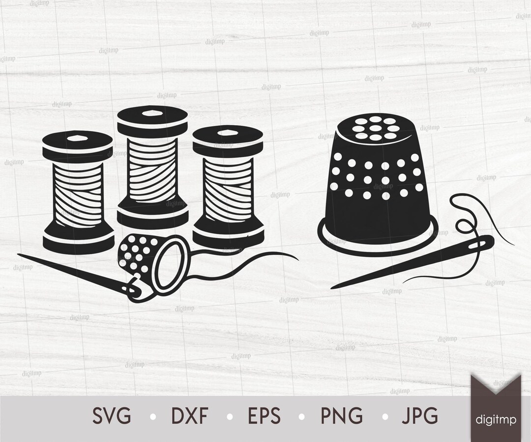 Thimble and Needle and Thread Spools Knitting Elements. Handmade Elements. Laser Cut Template ...