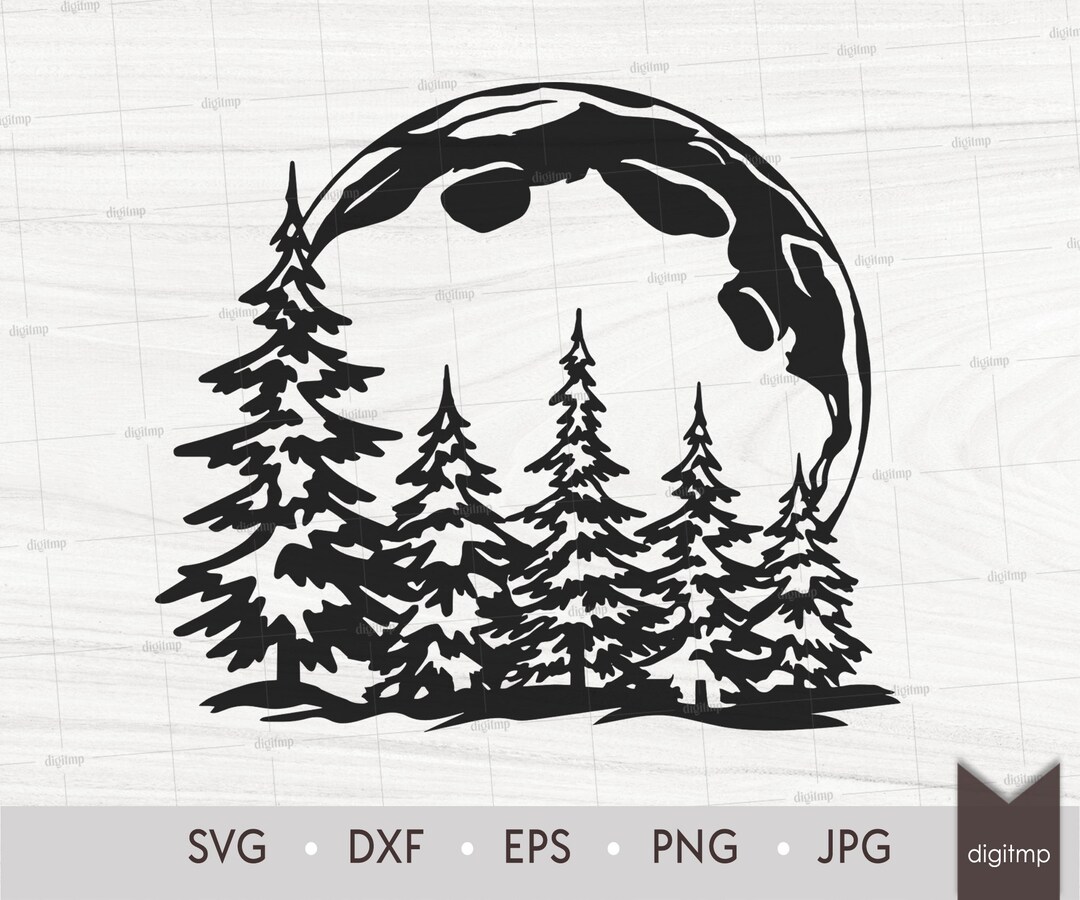 Full Moon Over Fir Forest Scene Twinni. Laser Cut Template. Nature ...