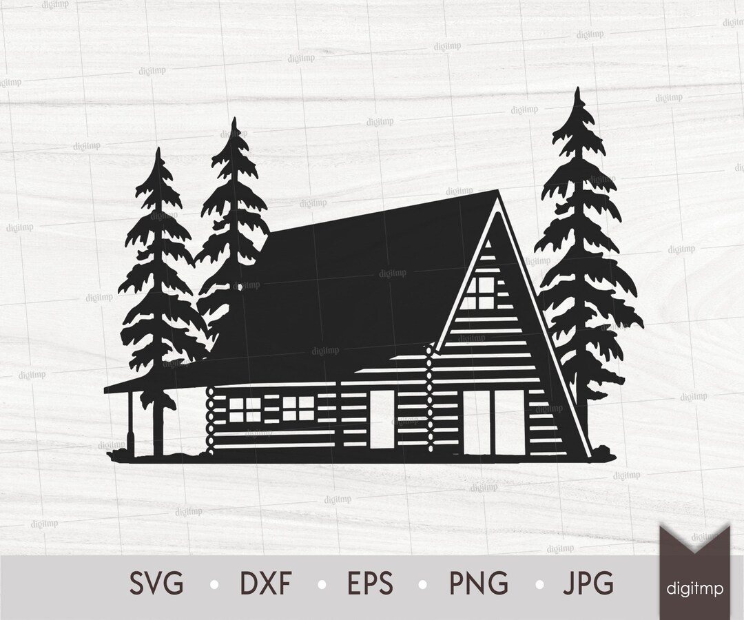 Wood Cabin and Pine Trees Scene Twinni. Laser Cut Template. Nature ...