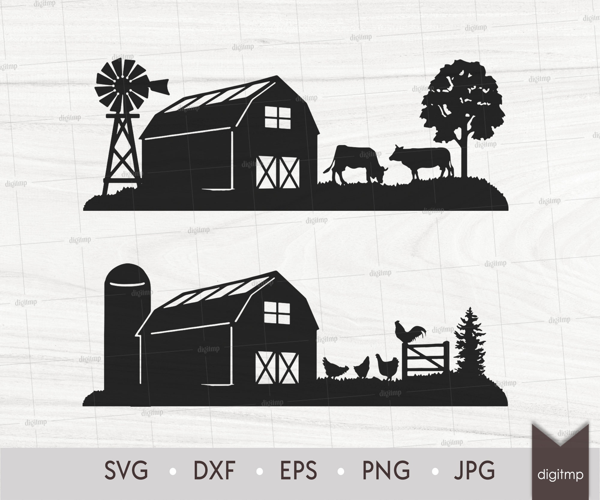 Farm and Animals Cows Rooster Chickens Scene. Laser Cut Template ...