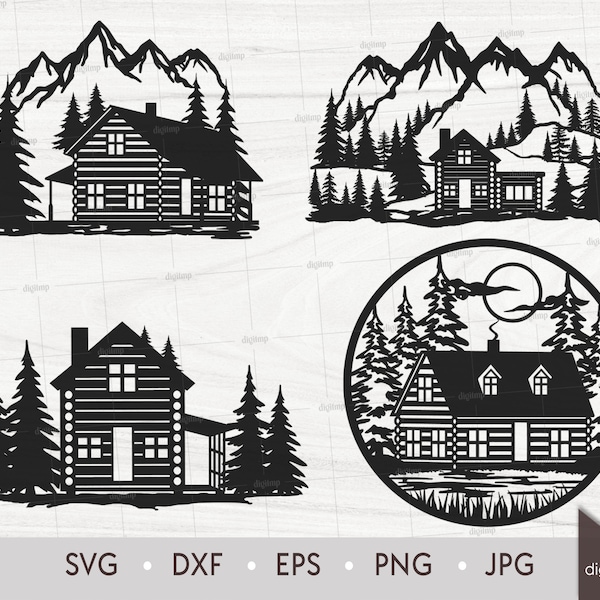 Buy Wood Cabin in Mountains With Forest Scene Svg Online In India ...