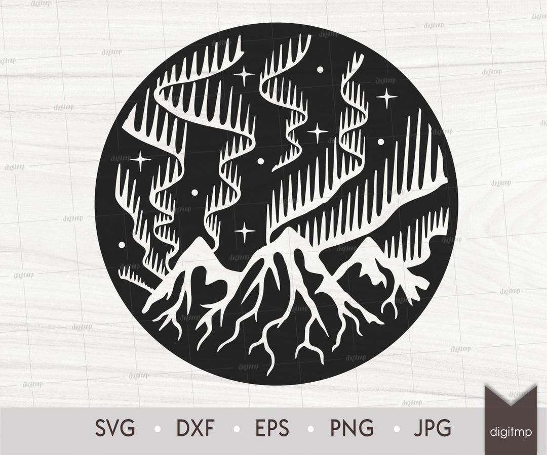 Northen Lights Aurora Polaris in Mountains Laser Cut Template: Nature ...