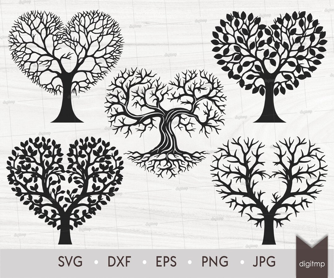 Branched Heart Trees. Leafy Heart Trees. Tree Wall Hanging Set. Laser ...