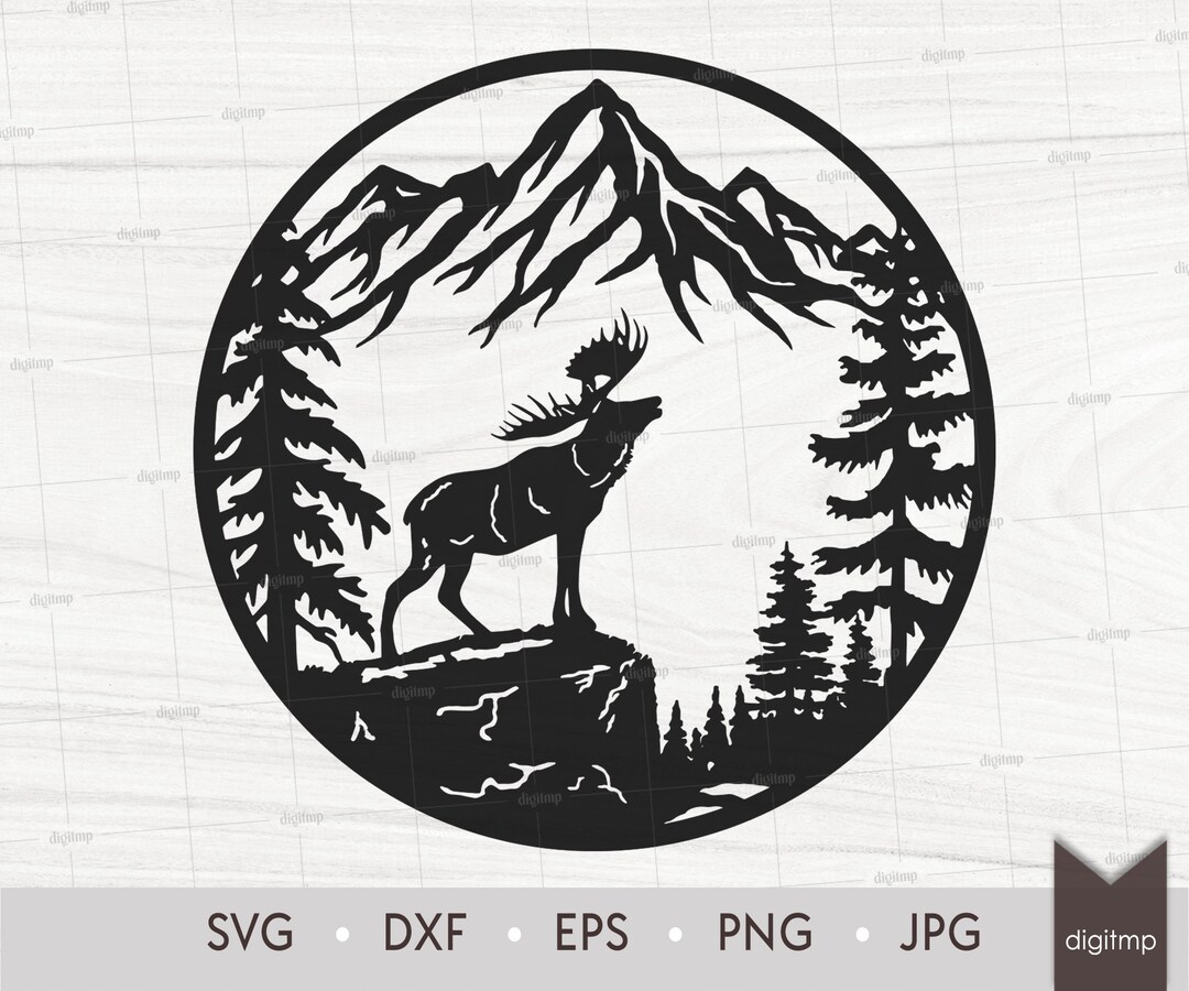 Walking Moose on Cliff in Mountains Laser Cut Template: Nature Scene ...