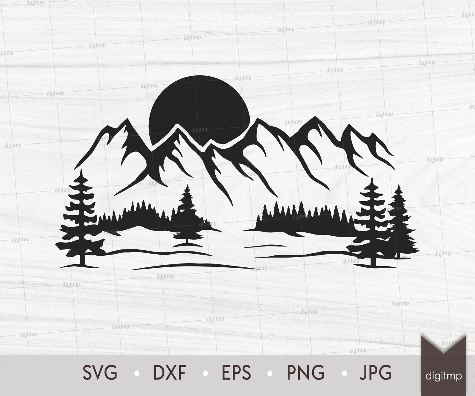 Mountains on Sunset in Pine Fir Forest Scene Twinni. Laser Cut Nature ...