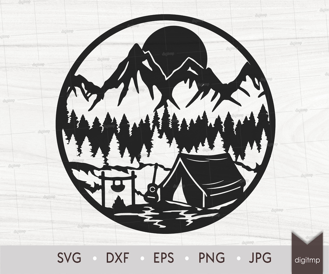 Camping With Tent Mountains Forest Scene Twinni. Laser Cut Template ...