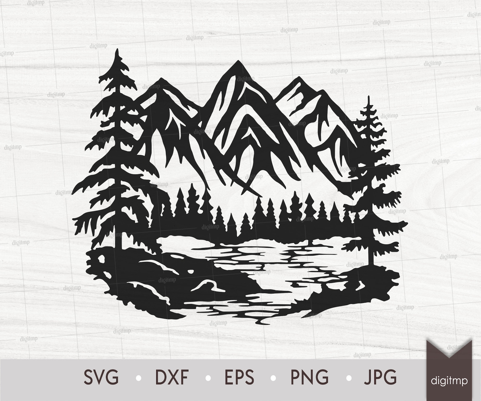 Forest Pine Trees and Mountains Lake Laser Cut Template: Nature Scene ...