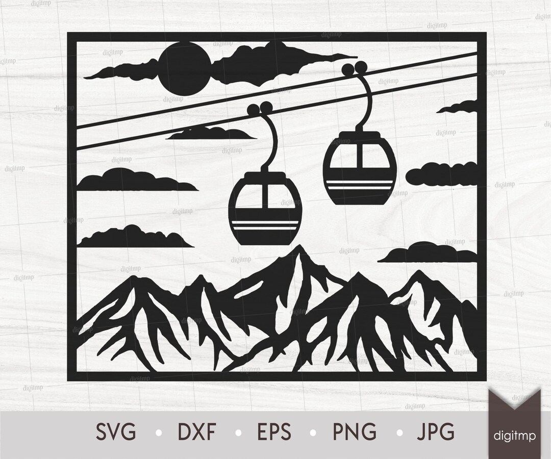 Ski Lift Elevators and Skiing in Mountains Laser Cut Template ...