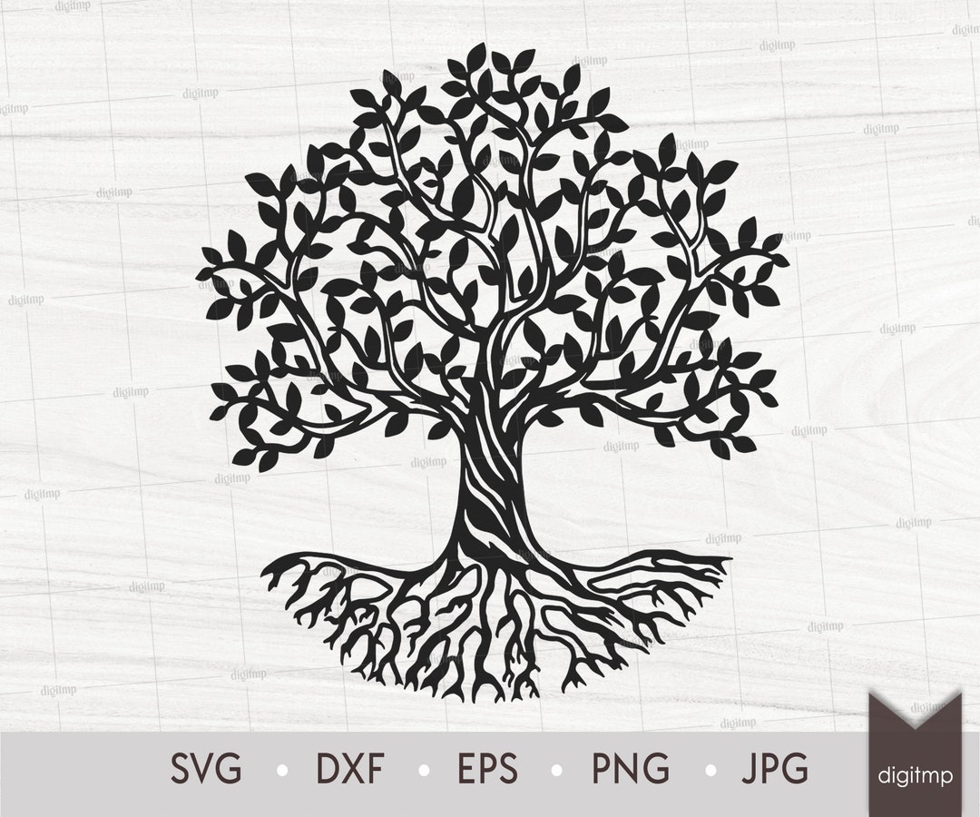 Tree With Leaves and Roots Thirti. Laser Cut Template. Tree of Life ...