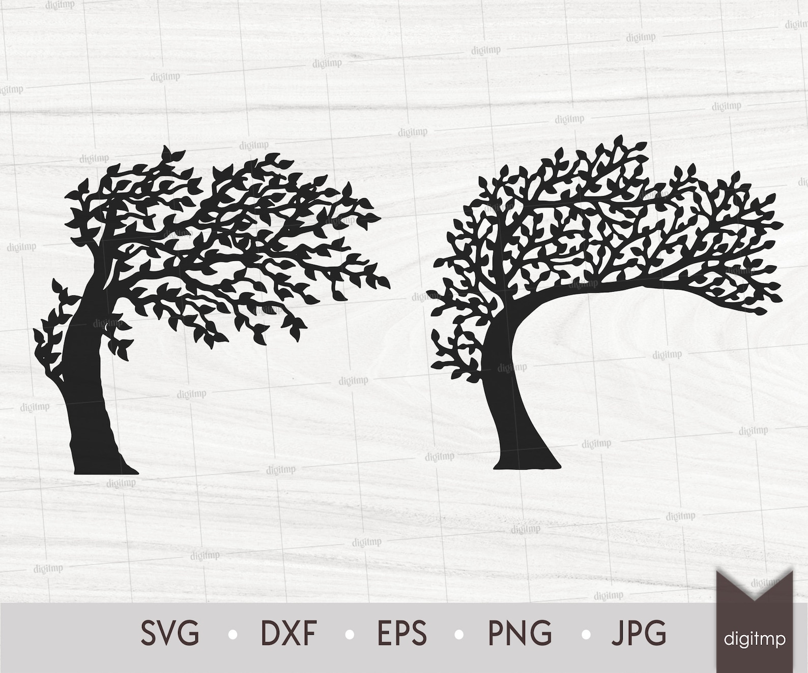 Wind, Curve and Leafy Tree Laser Cut Template: Trees Scene (SVG, DXF ...