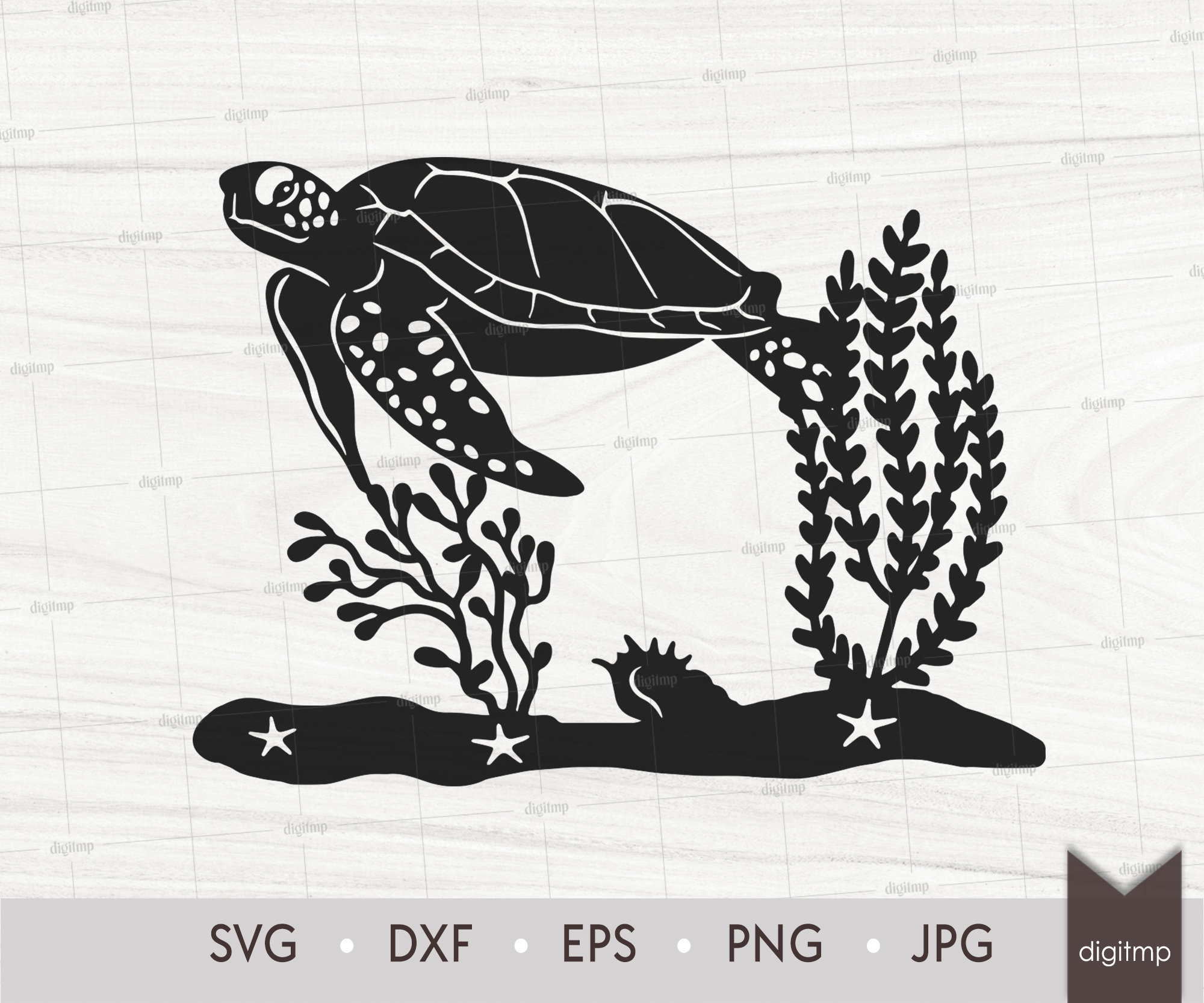 Swimming Turtle at Floor Laser Cut Template: Sea Scene (SVG, DXF ...