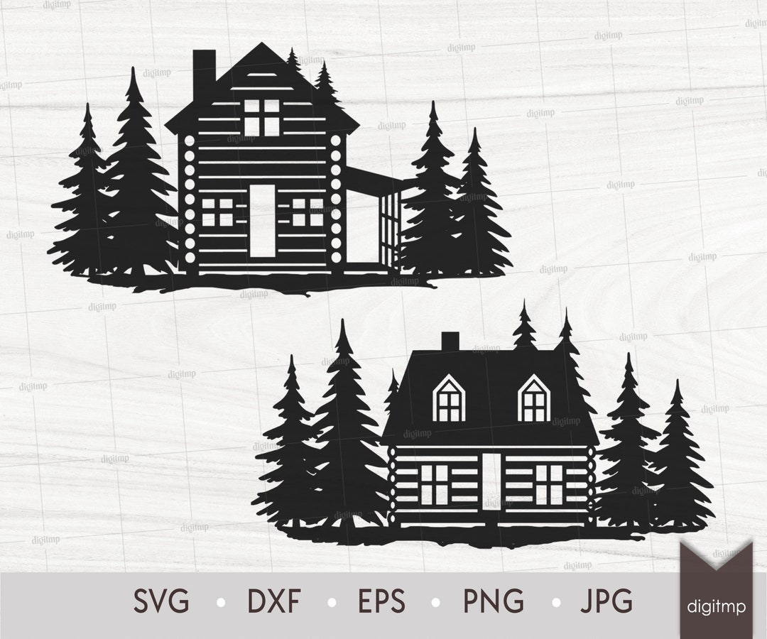 Wood Cabin in Pine, Fir Forest Laser Cut Template: Nature Scene (SVG ...