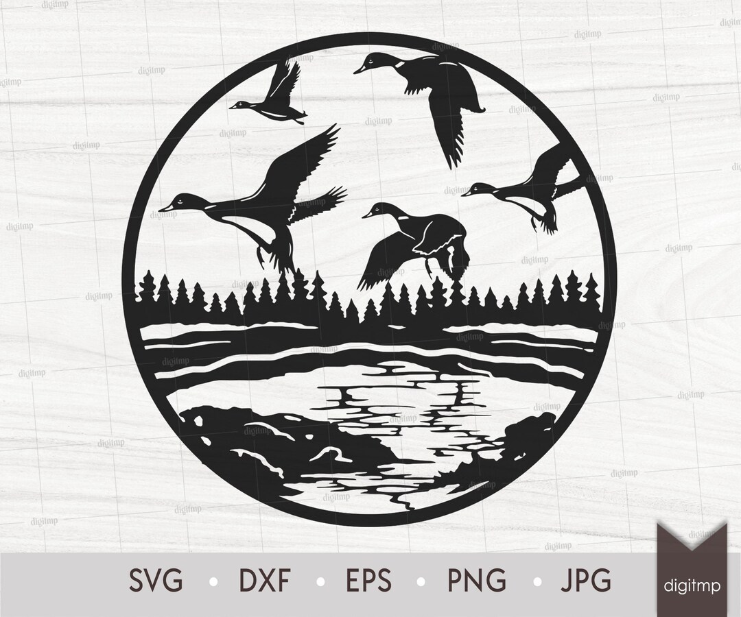 Flying Ducks on Forest Lake Laser Cut Template: Birds Scene (SVG, DXF ...