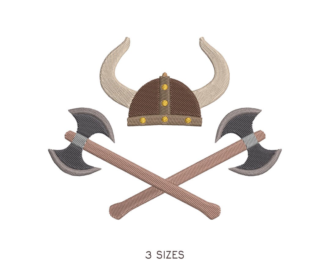 Viking Helmet With Horns and Crossed War Axes Embroidery Design ...
