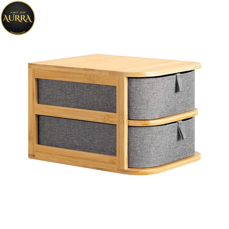 Bamboo 2-tier Makeup Organizer With Gray Fabric Trays - Etsy