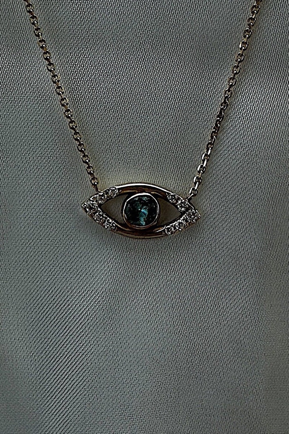 Eye Necklace. 14K Solid Gold Central Gemstone Topaz and 6 Diamonds. - Etsy