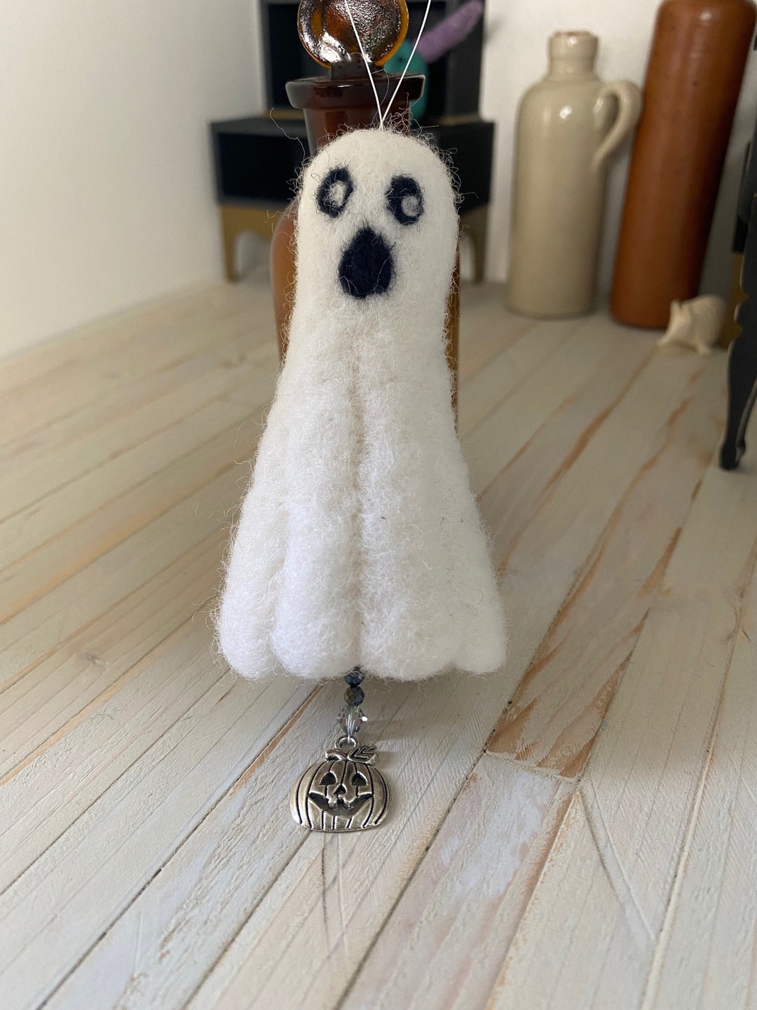 Needle Felted Wool Ghost Halloween Ornament - Etsy