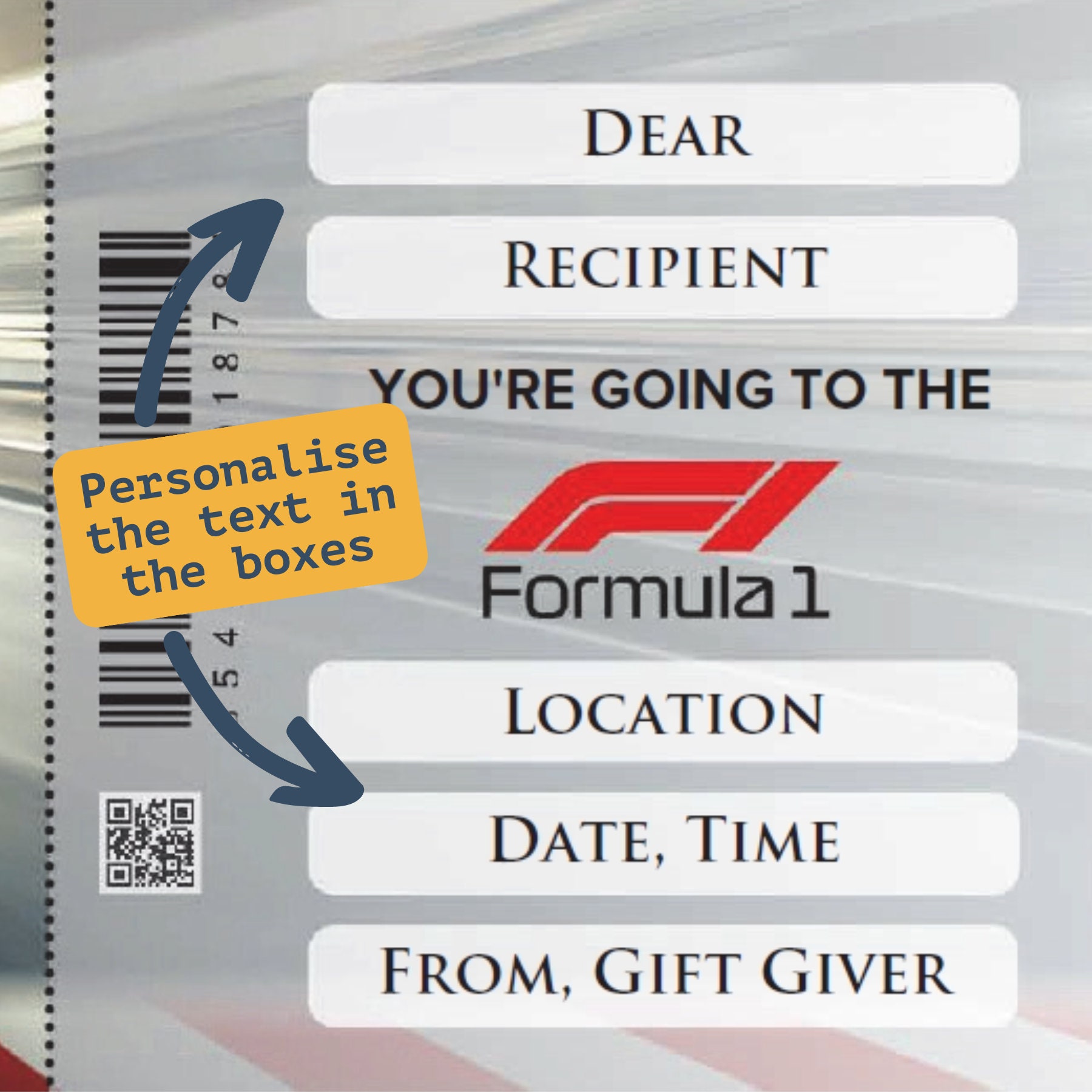 Personalised Printable FORMULA 1 ONE Gift Ticket. Instant PDF Digital ...