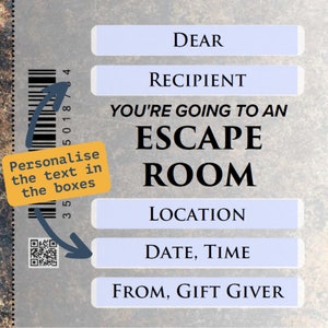 Personalised Printable ESCAPE ROOM Gift Ticket. Instant PDF Digital ...