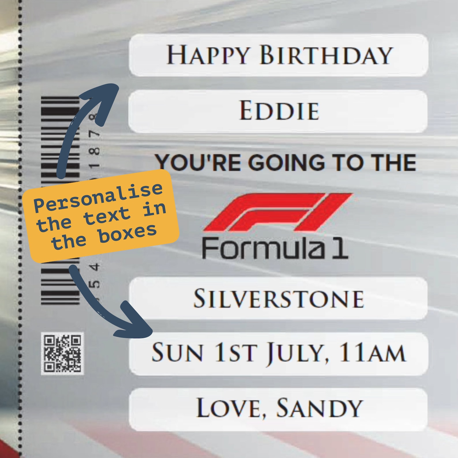Personalised Printable FORMULA 1 ONE Gift Ticket. Instant PDF Digital ...