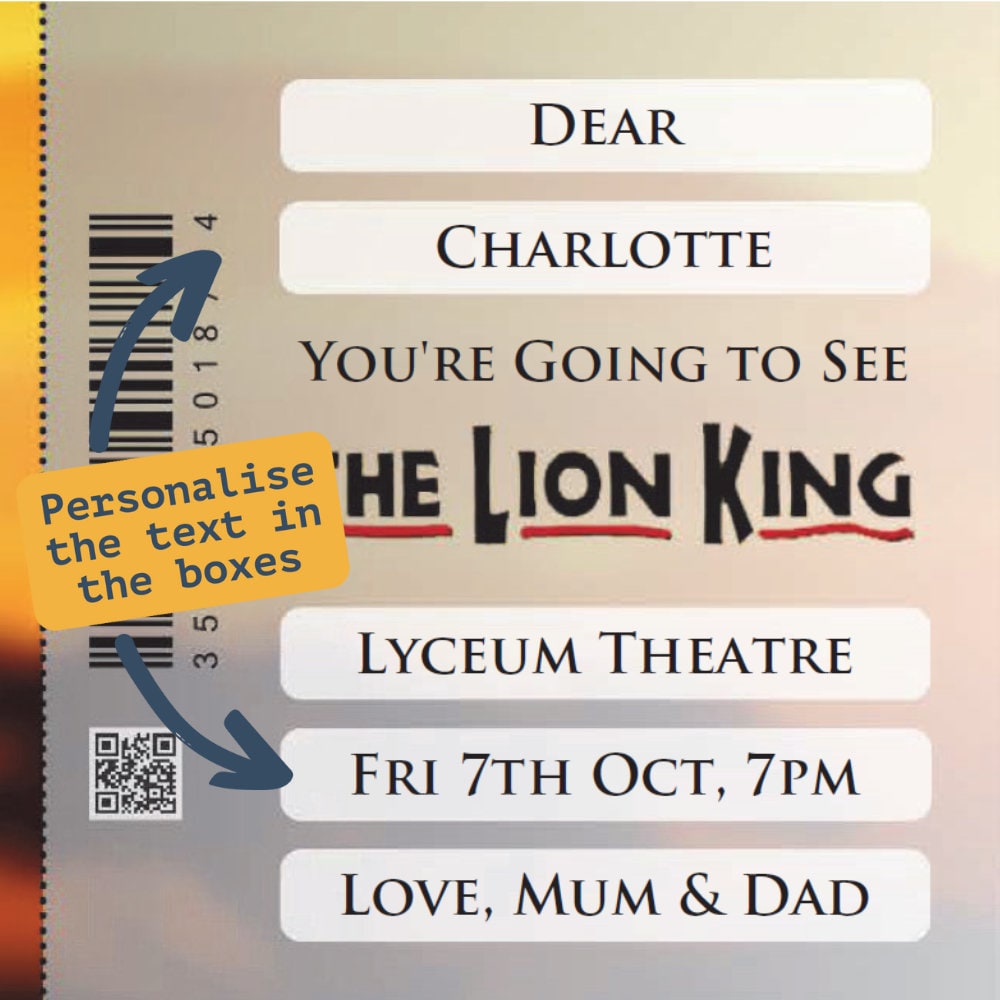 Personalised Printable LION KING Gift Ticket. Instant PDF Digital ...